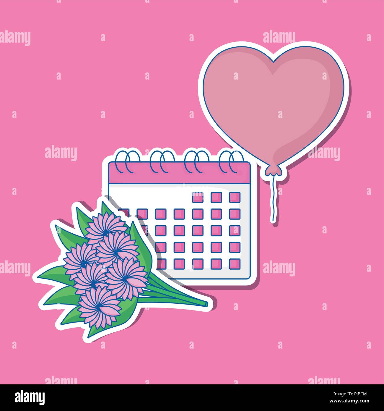 wedding celebration card with calendar vector illustration design Stock ...