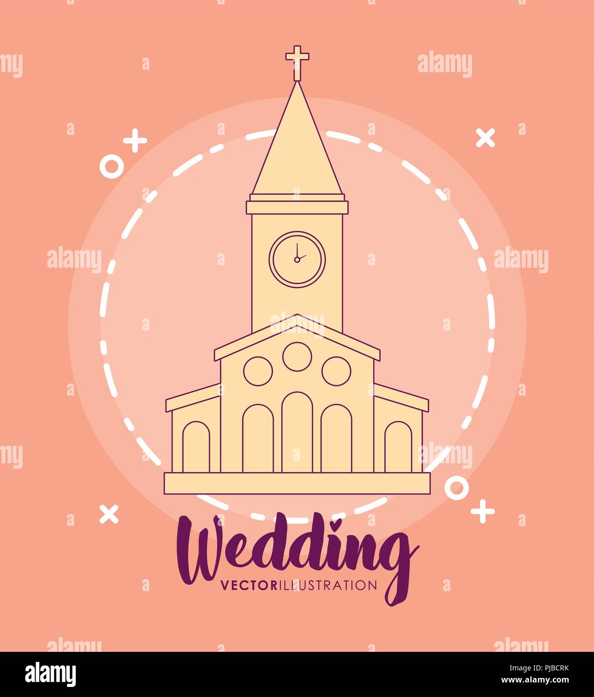 wedding celebration card with church building vector illustration ...