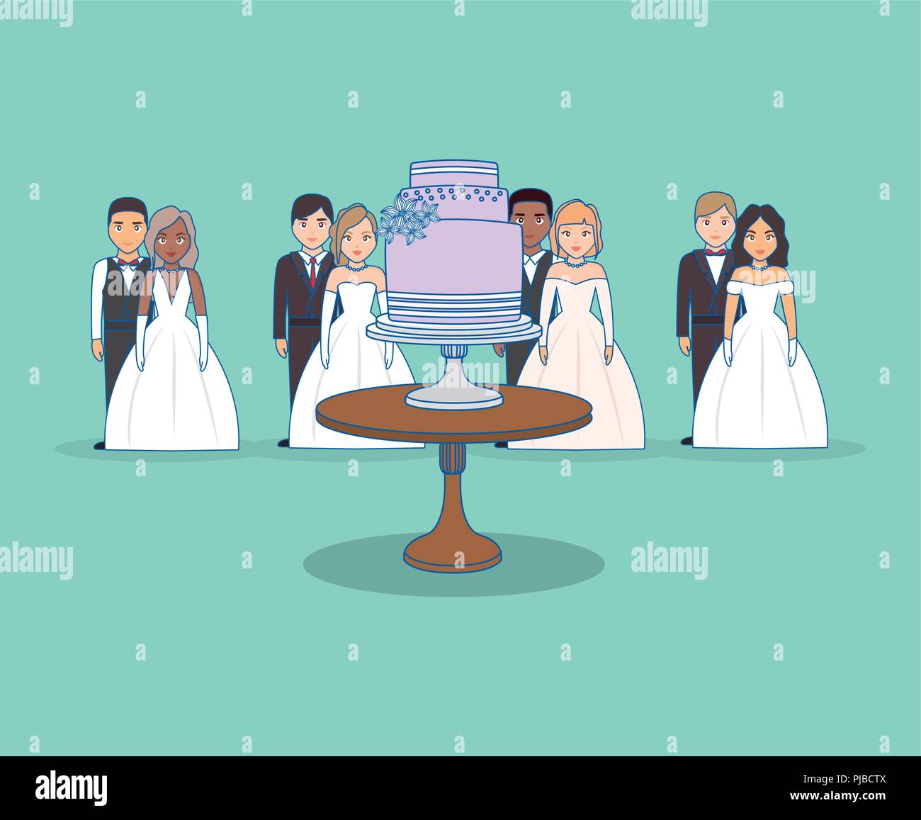 wedding card with group of couples vector illustration design Stock ...