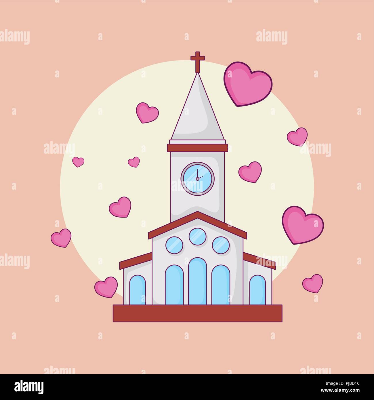 wedding celebration card with church building vector illustration ...