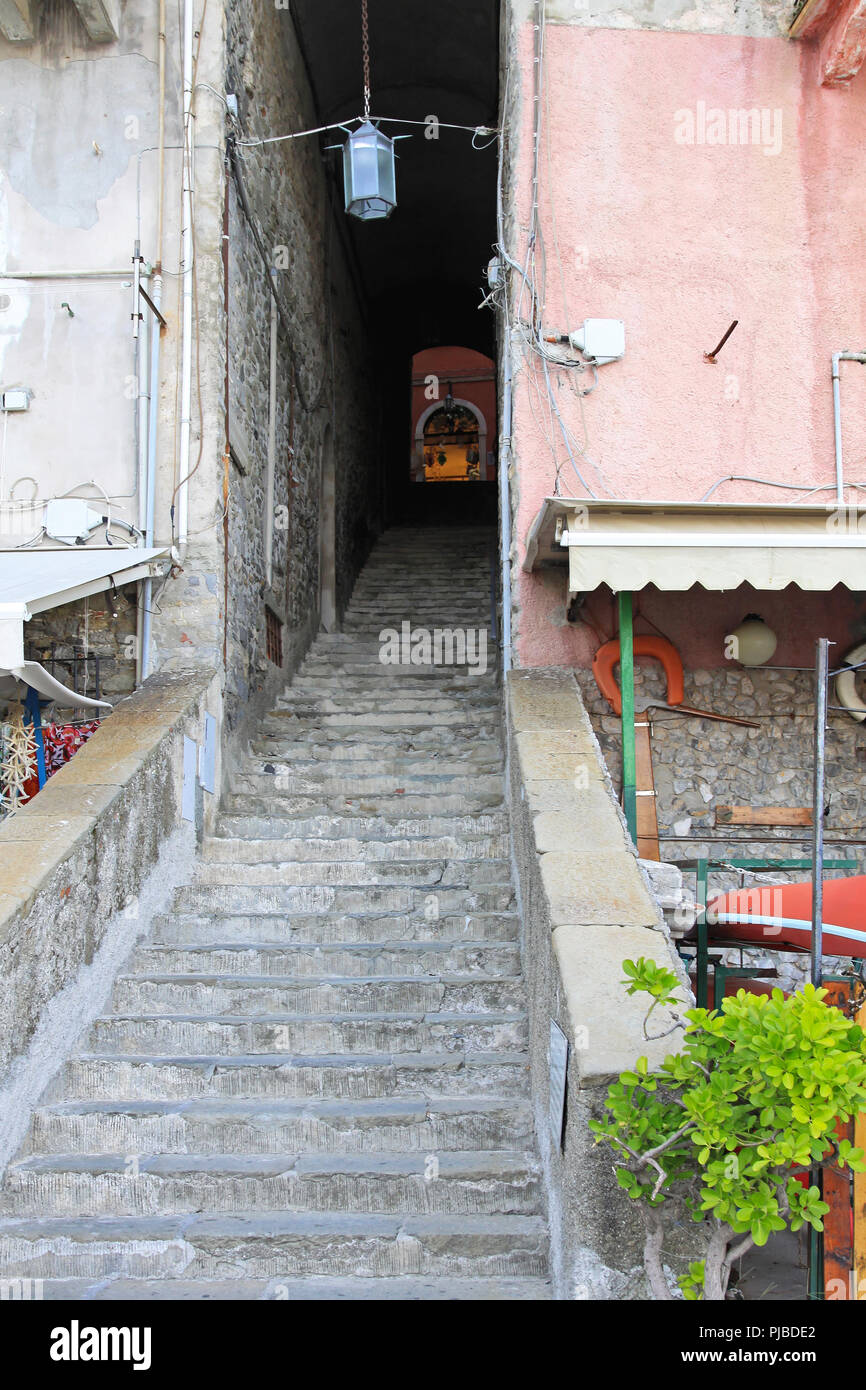 Many stairs at medieval houses in Porto Venere Stock Photo - Alamy