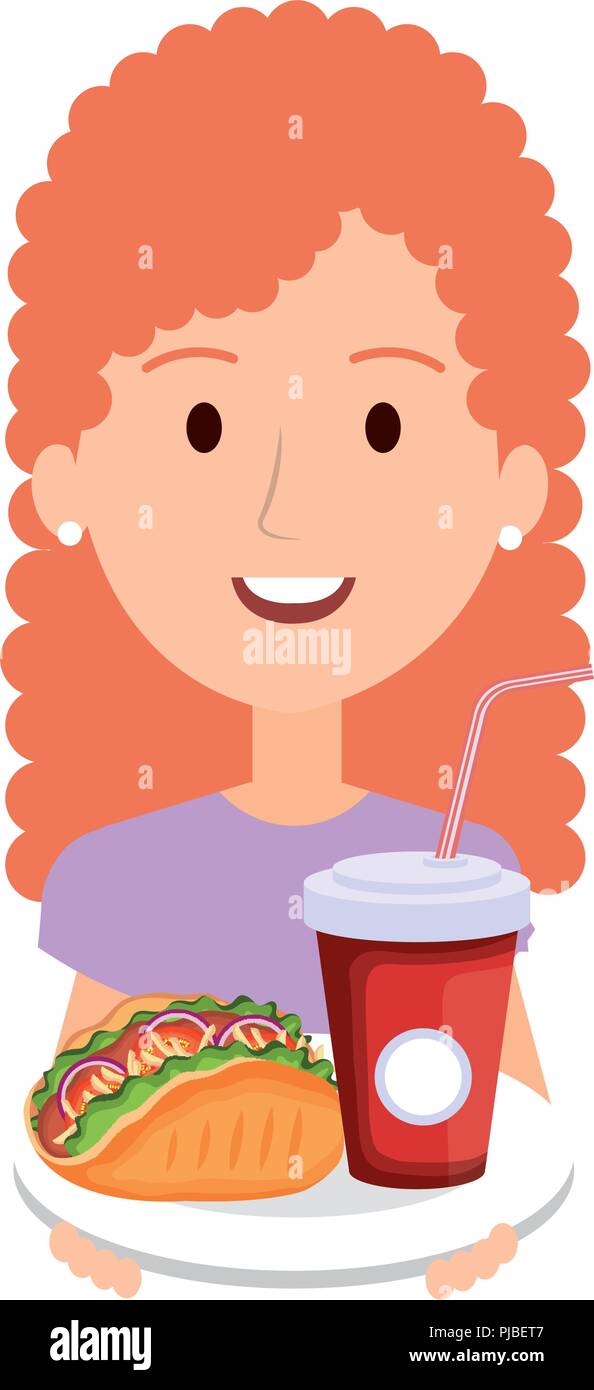 woman with mexican taco and soda vector illustration design Stock ...