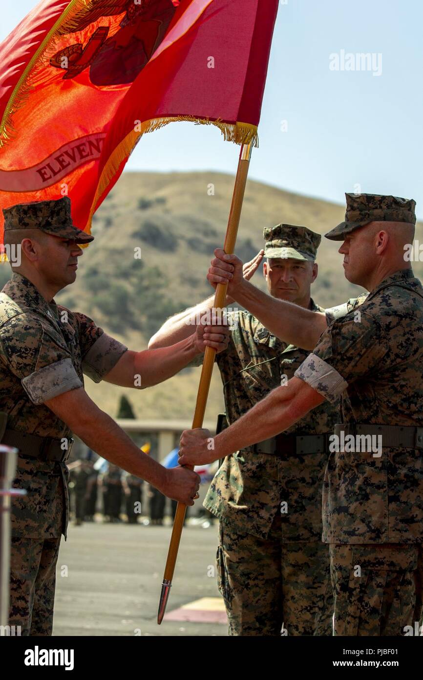 U.S. Marine Corps Col. Ricardo Miagany, left, the incoming commanding officer with 11th Marine ...