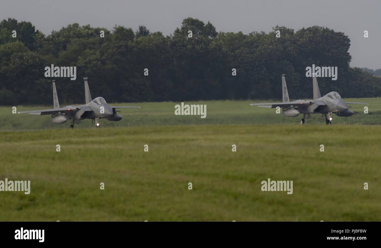 Two U.S. Air Force F-15 Eagles assigned to the 67th Fighter Squadron ...