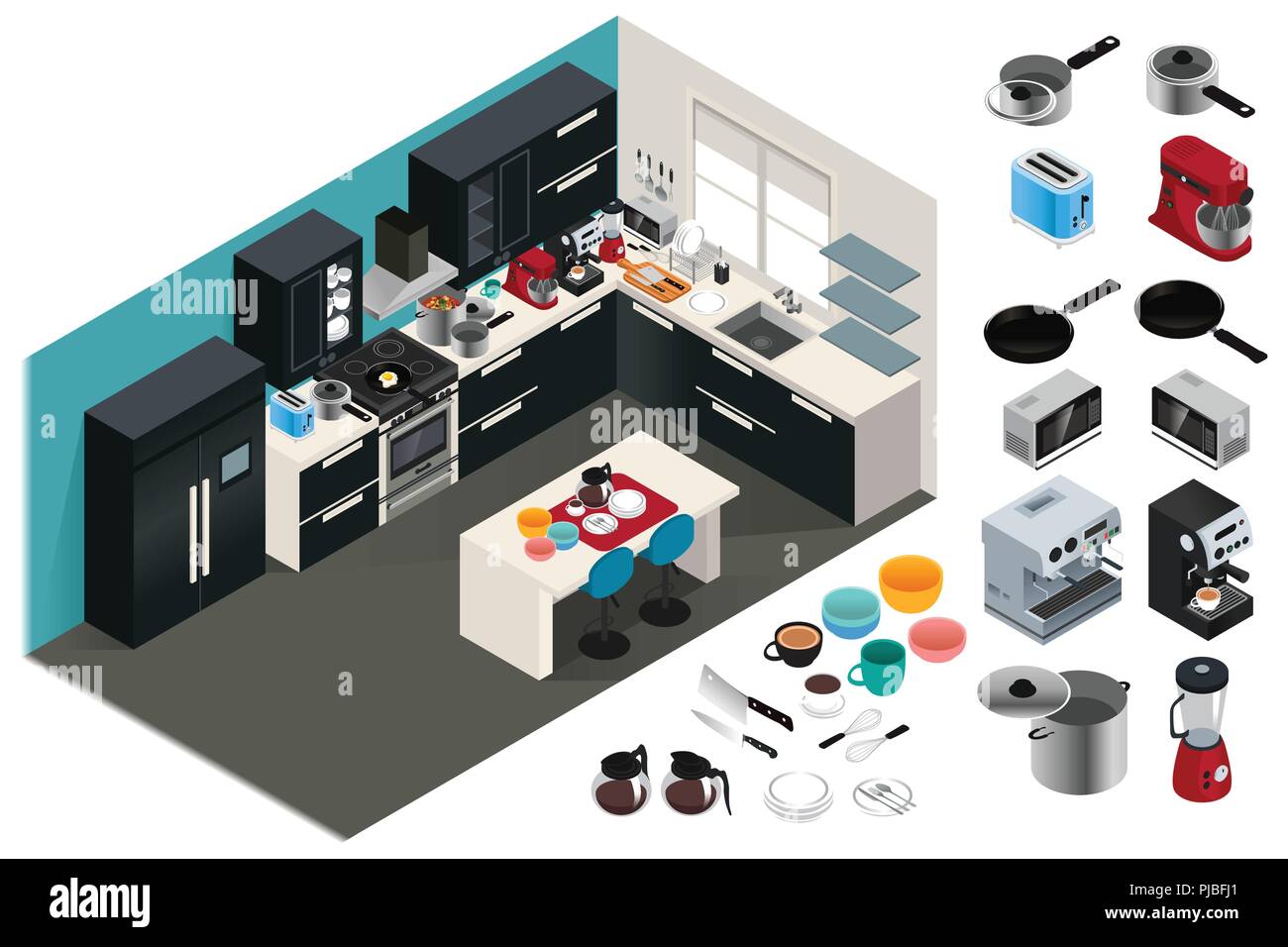 A vector illustration of Isometric Kitchen Appliances Stock Vector ...
