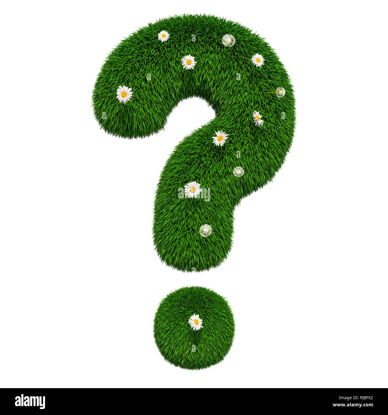 Grass question mark with flowers, 3D rendering isolated on white ...