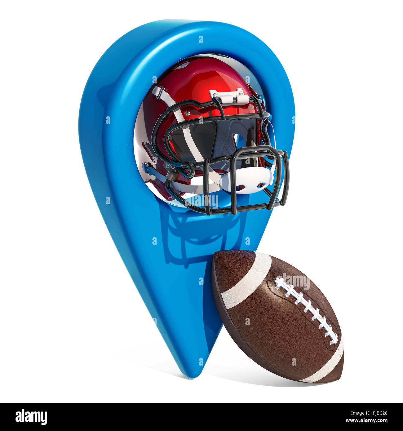 Map pointer with american football helmet and ball, location concept ...