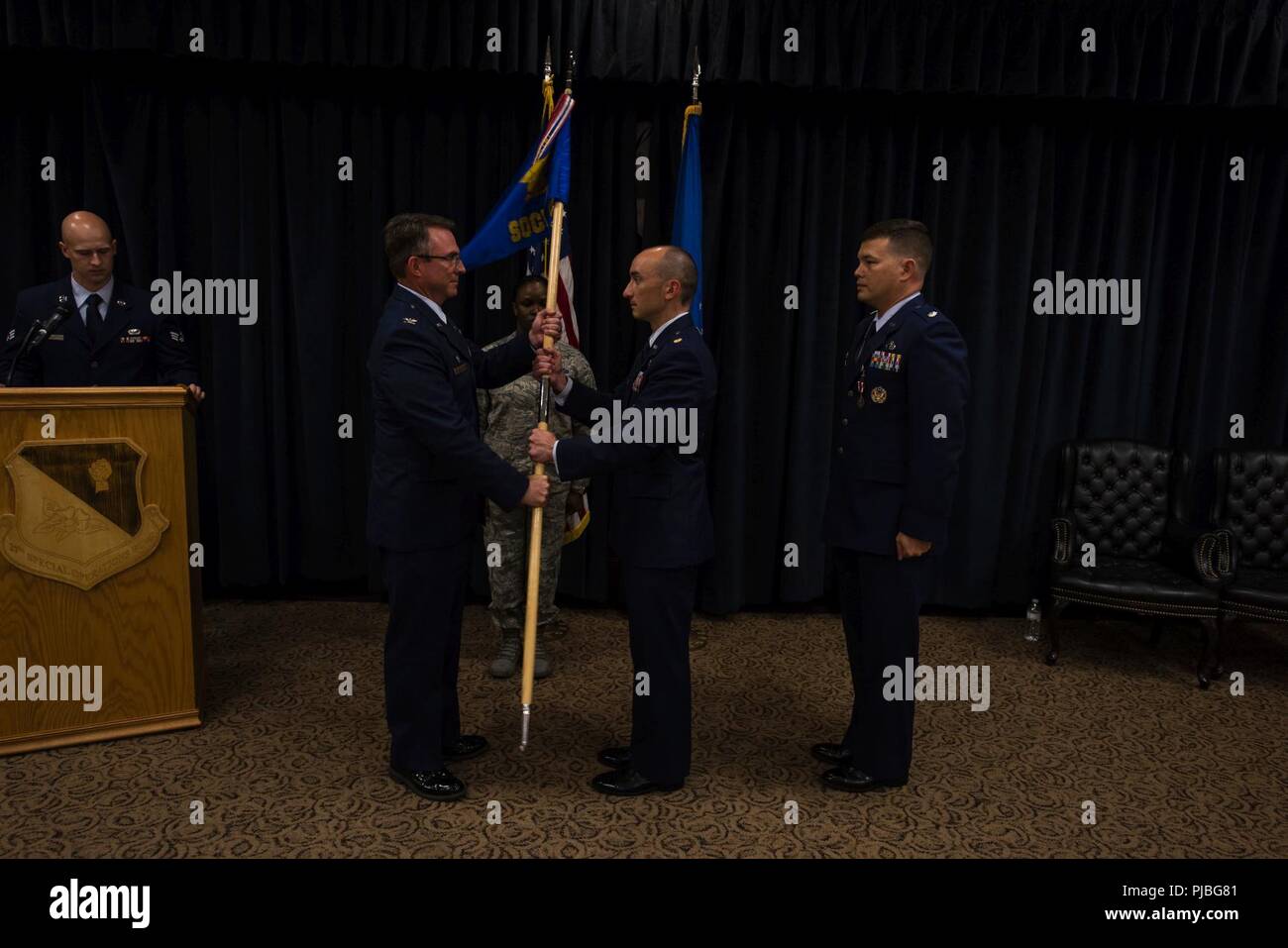 The 27th Special Operations Comptroller Squadron performs a change of ...