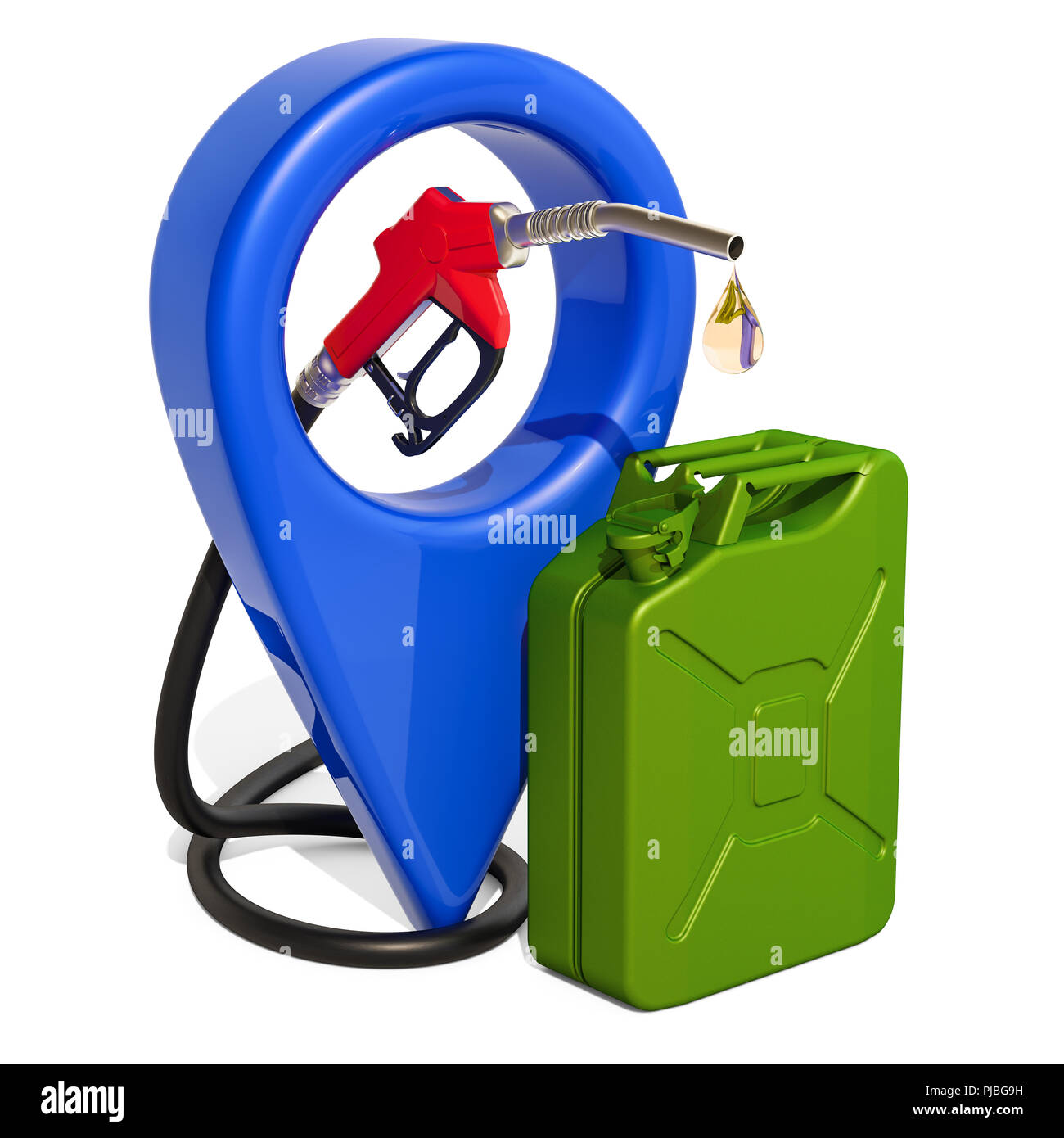 Gas station location concept. Map pointer with fuel pump nozzle and ...