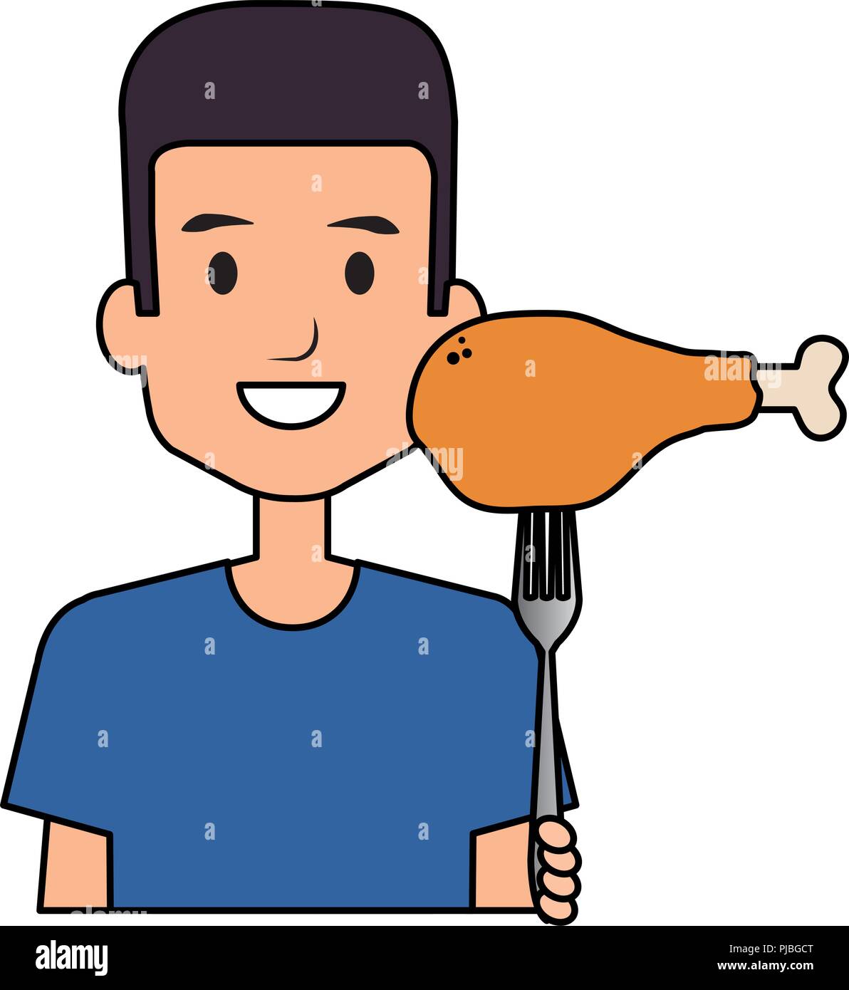 man with chicken thigh in fork vector illustration design Stock Vector ...