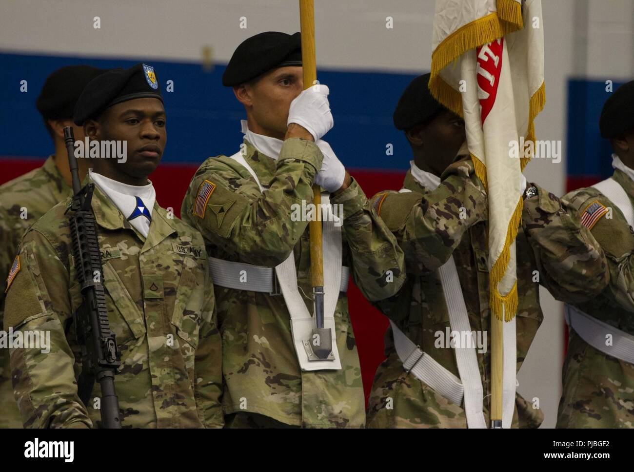 III Corps color guard team stands ready to march during the ...