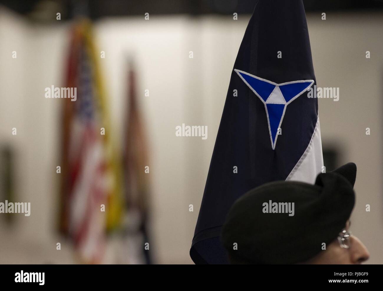 A III Corps company guidon showcasing the caltrop symbol, represents ...