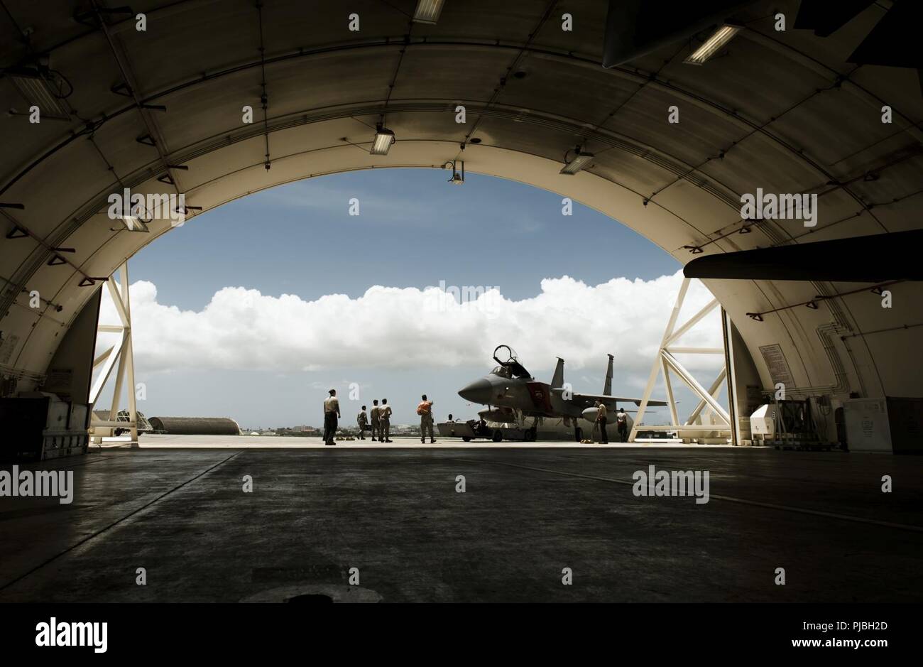 Maintainers from the 18th Aircraft Maintenance Squadron, tow an F-15C ...