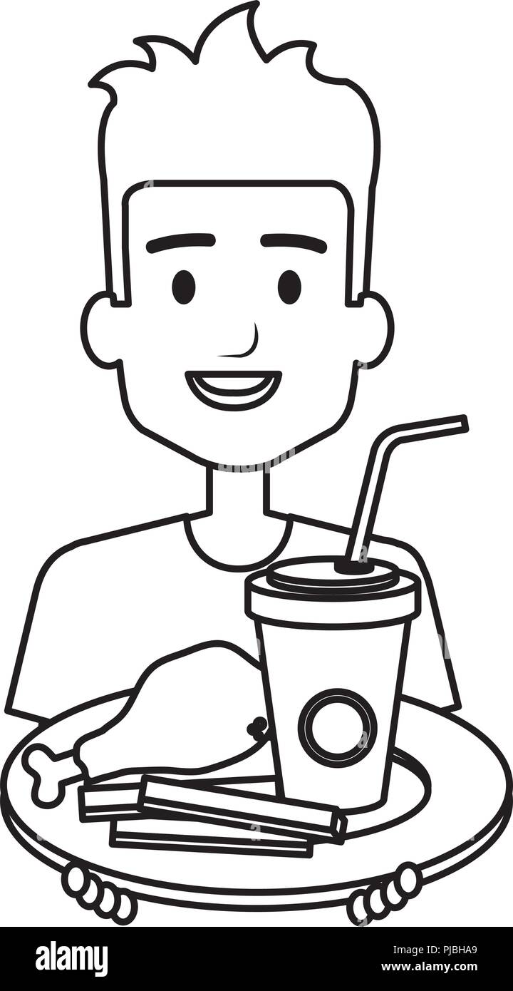 man eating chicken thigh with soda vector illustration design Stock ...