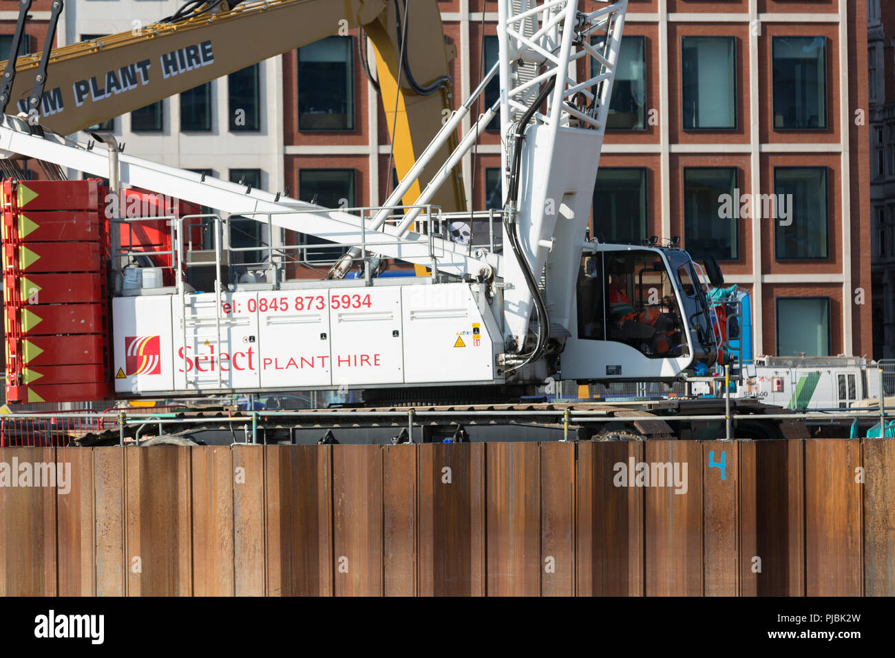 Construction Barges on the River Thames Stock Photo - Alamy