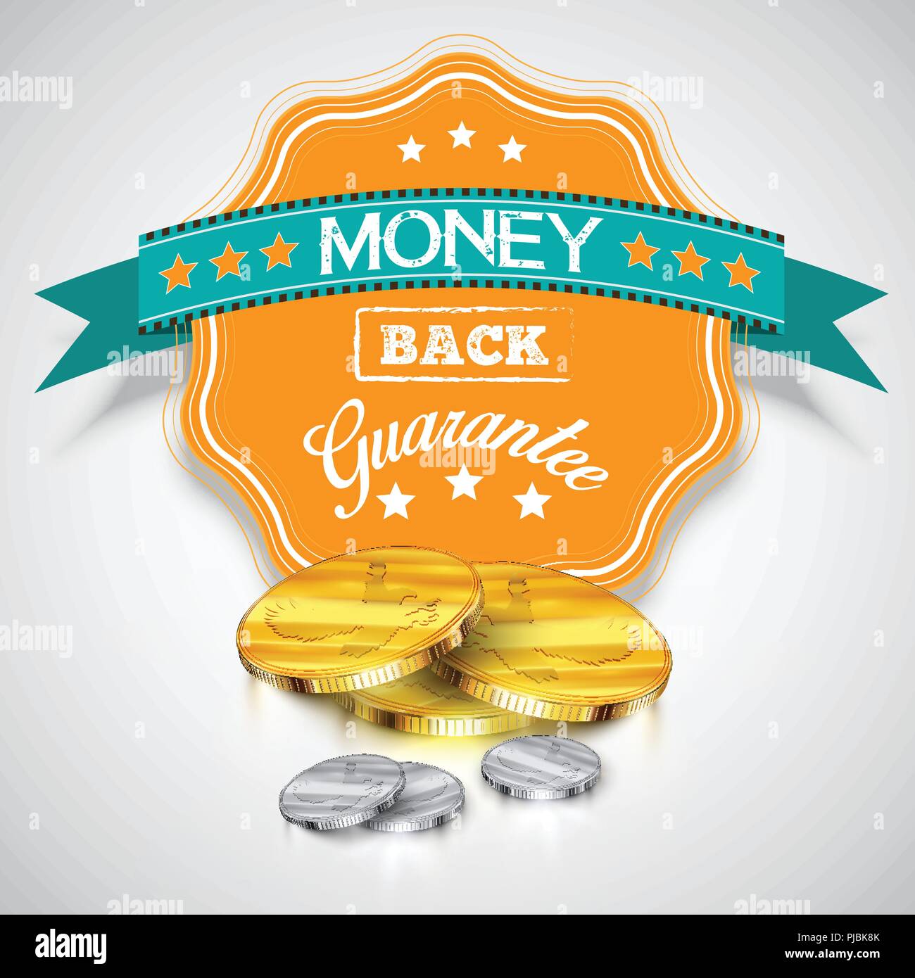 'Money back guarantee' sticker with realistic coins, vector Stock ...