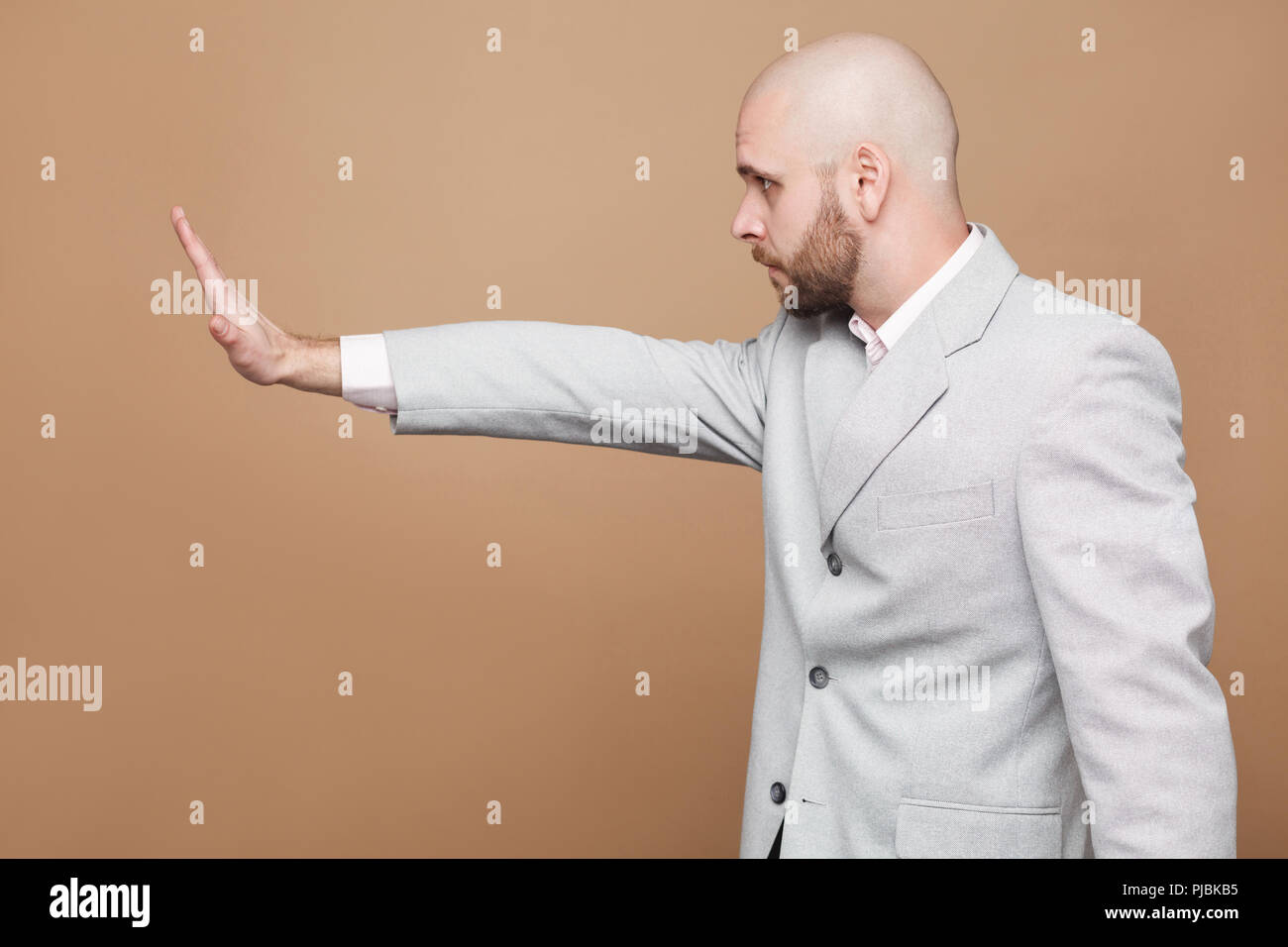 Profile Side View Portrait Of Middle Aged Bald Bearded Businessman In