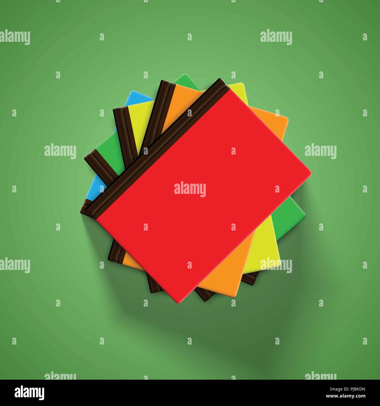 Realistic colorful books with green background and shadow, vector ...