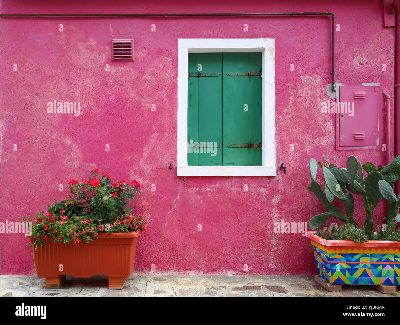 a picturesque, shabby old house on the island of Burano in Italy Stock ...