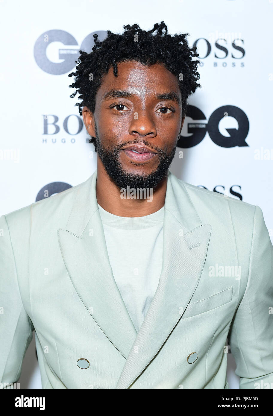 Chadwick Boseman in the press room at the GQ Men of the Year Awards ...