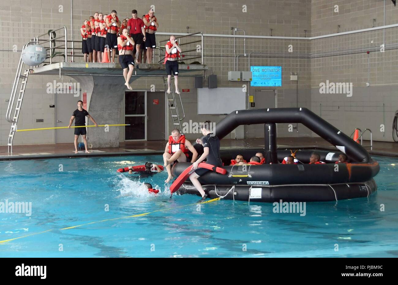GREAT LAKES, Ill. (May 3, 2018) Recruits practice abandoning ship in ...