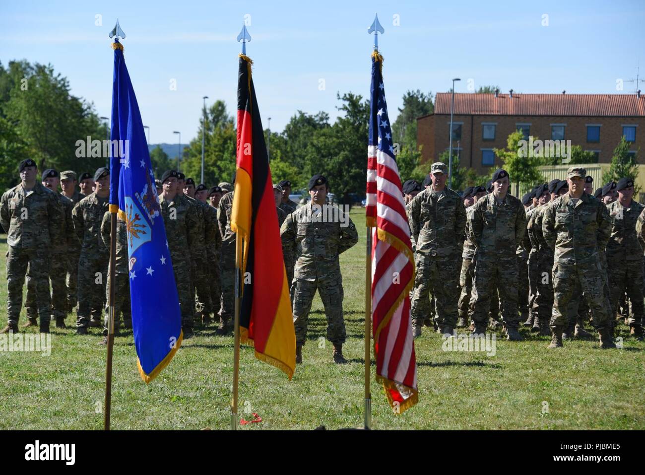U.S. Airmen with 2d Air Support Operations Squadron stand in formation ...
