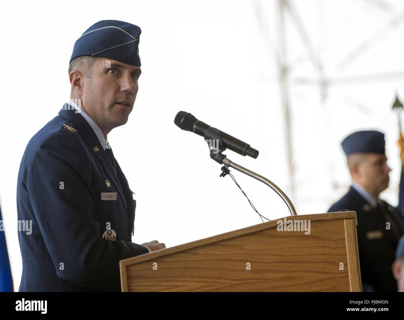 U.S. Air Force Col. John Klein delivers his final speech as commander ...
