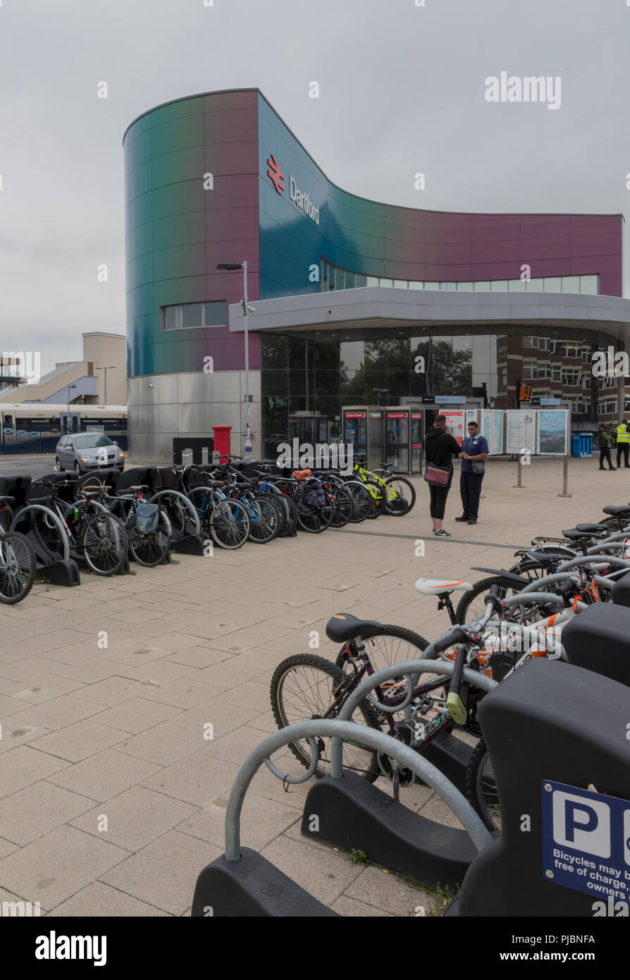 bicycle racks for commuters outside of Dartford railway station in Kent ...