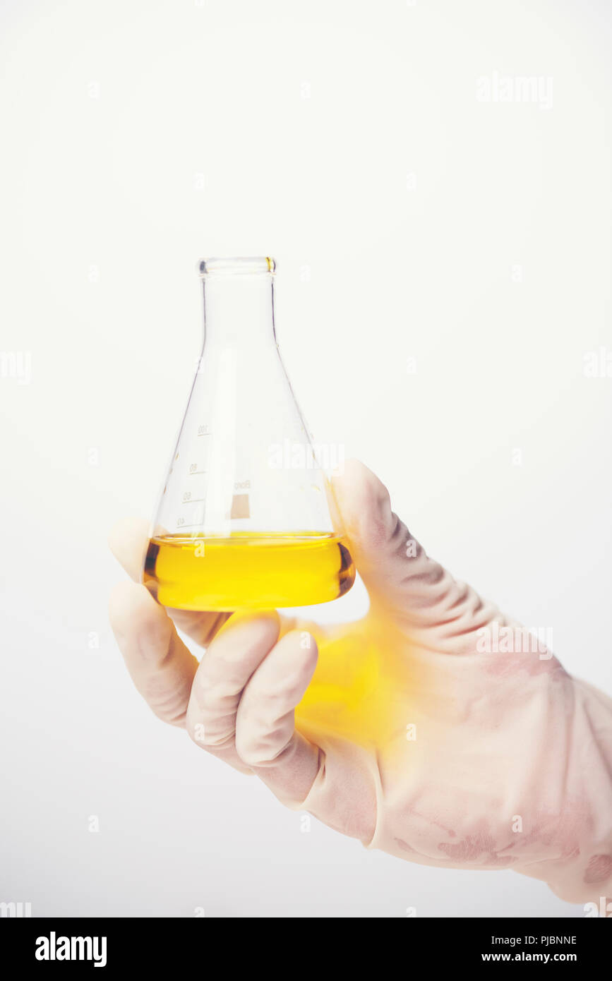 Chemical liquid in glassware of science lab on white background Stock ...