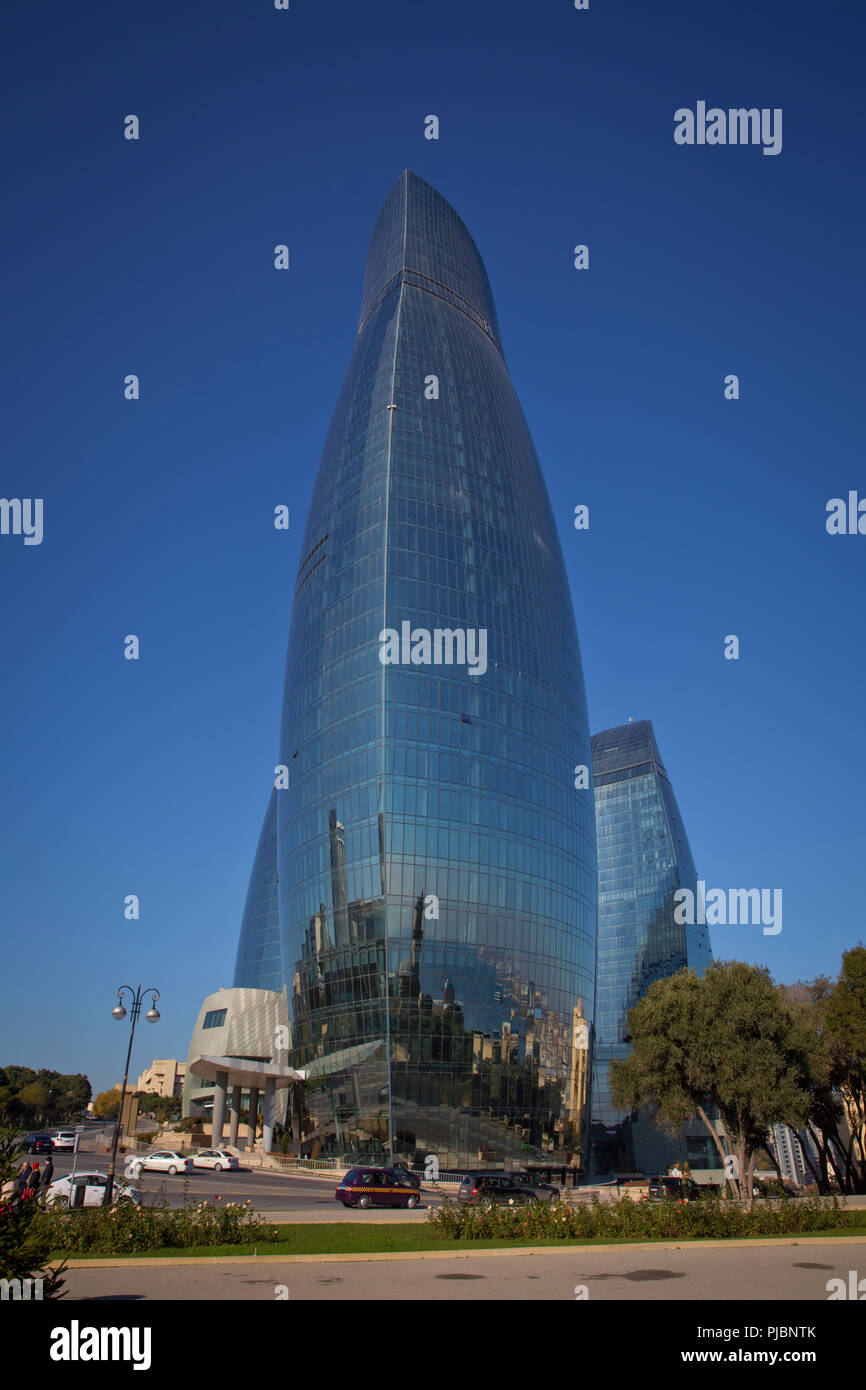 City view of the capital of Azerbaijan - Baku. Famous Flame Towers ...