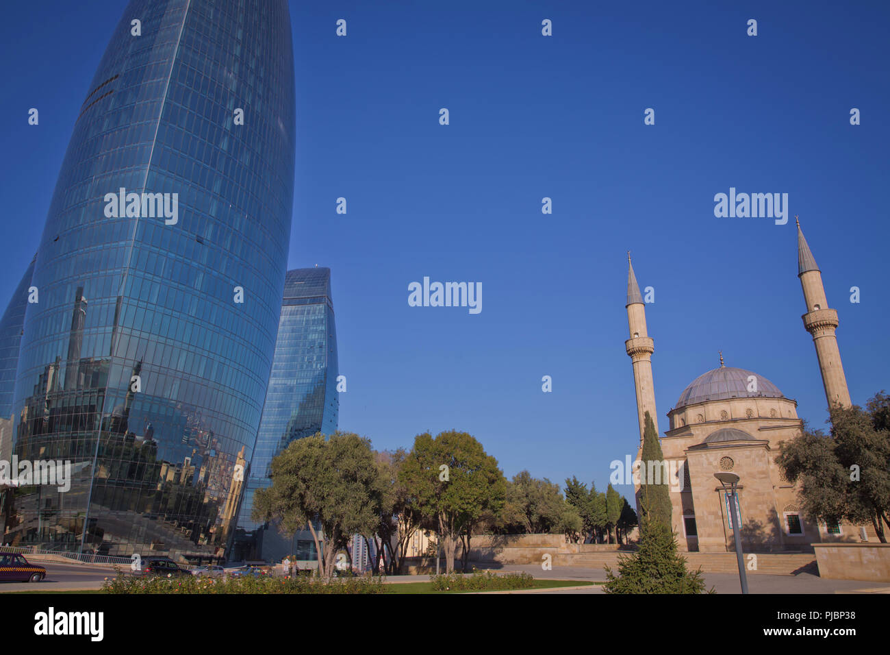 City view of the capital of Azerbaijan - Baku. Famous Flame Towers ...