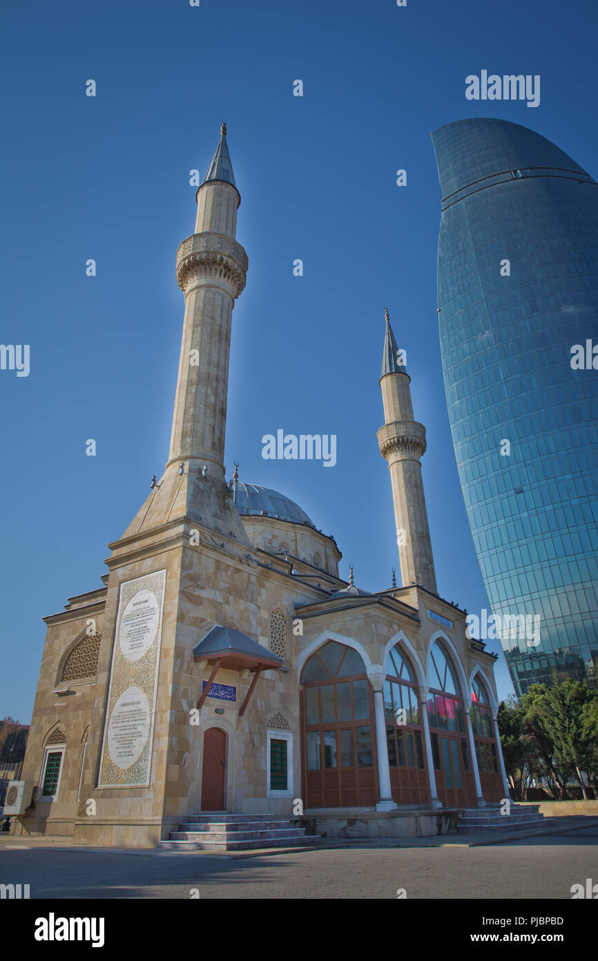 View of the Shahidlar Mosque in Baku - Azerbaijan . City view of the ...
