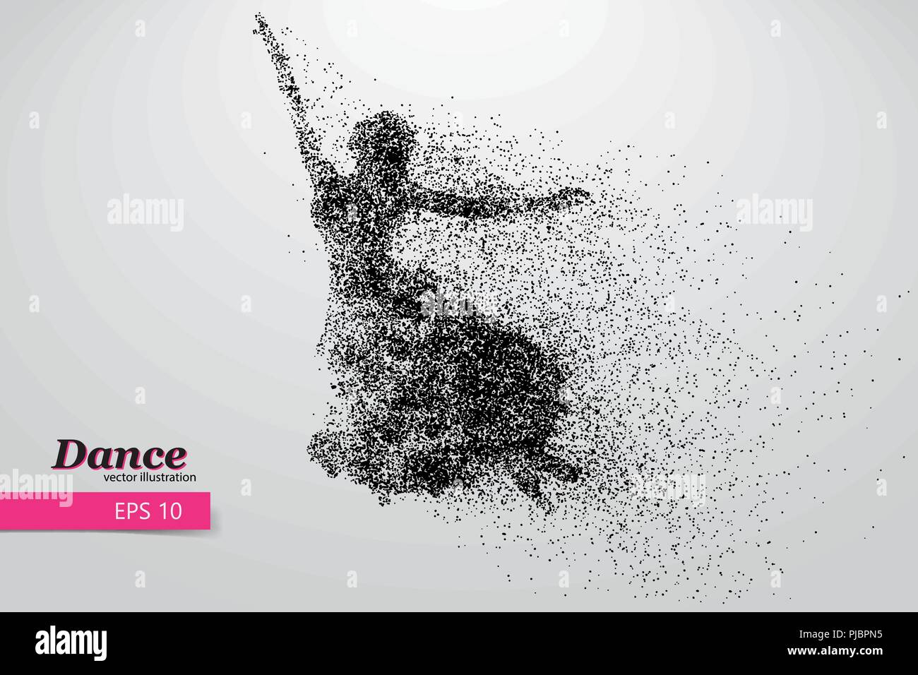 Silhouette of a dancing girl of particle. Background and text on a ...