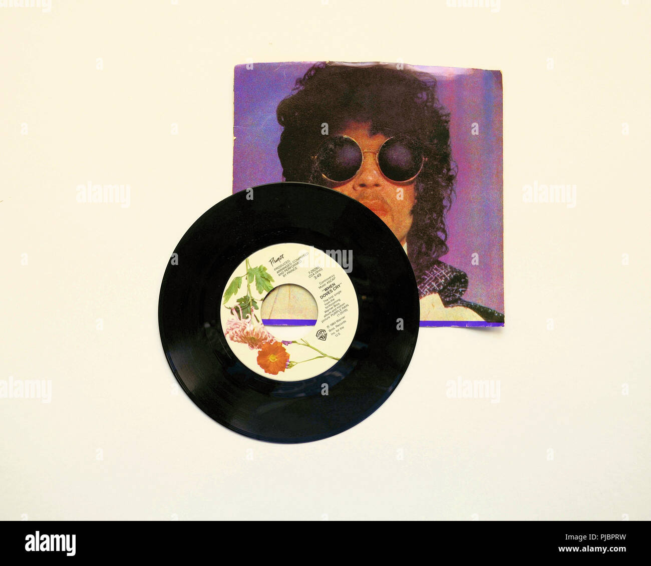 Sleeve and 45 RPM vinyl record of Prince's song "When Doves Cry ...