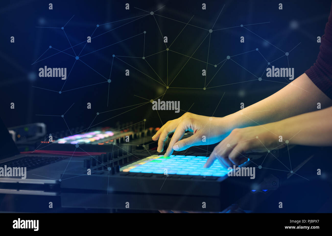Hand remixing music on midi controller with play music and multimedia ...