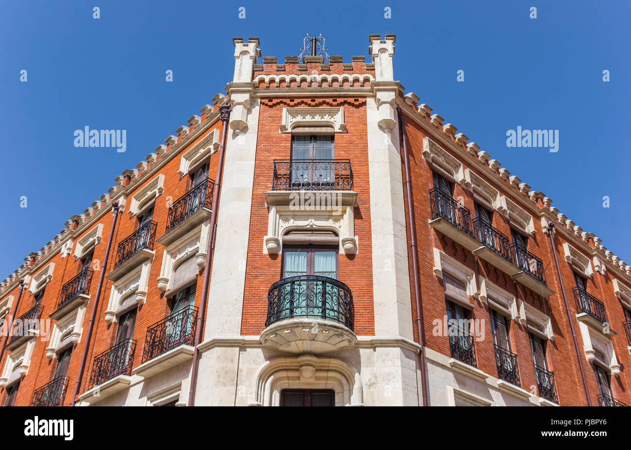 Historic facade of a corner building in Burgos, Spain Stock Photo - Alamy