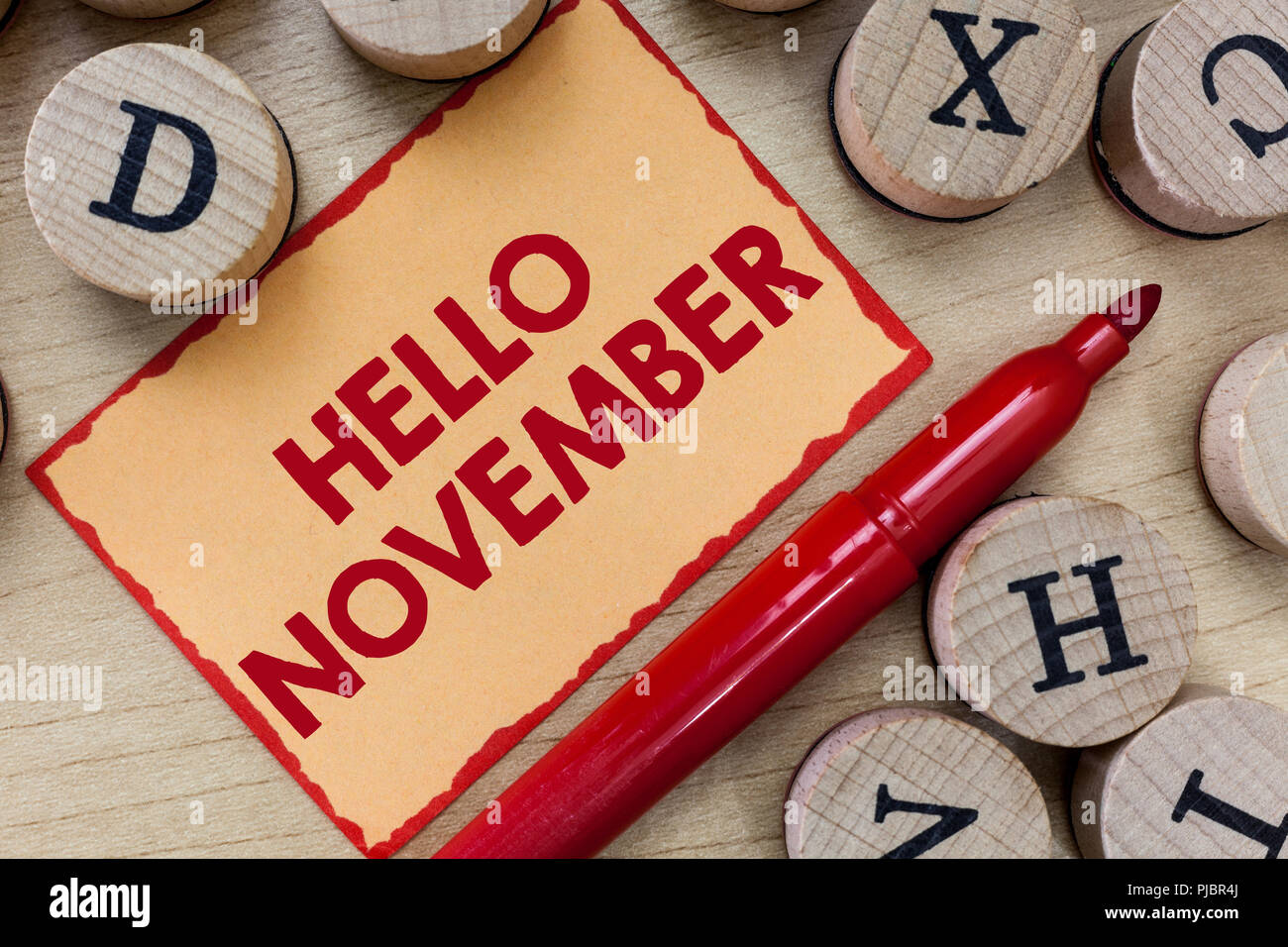 Text sign showing Hello November. Conceptual photo Welcome the eleventh ...