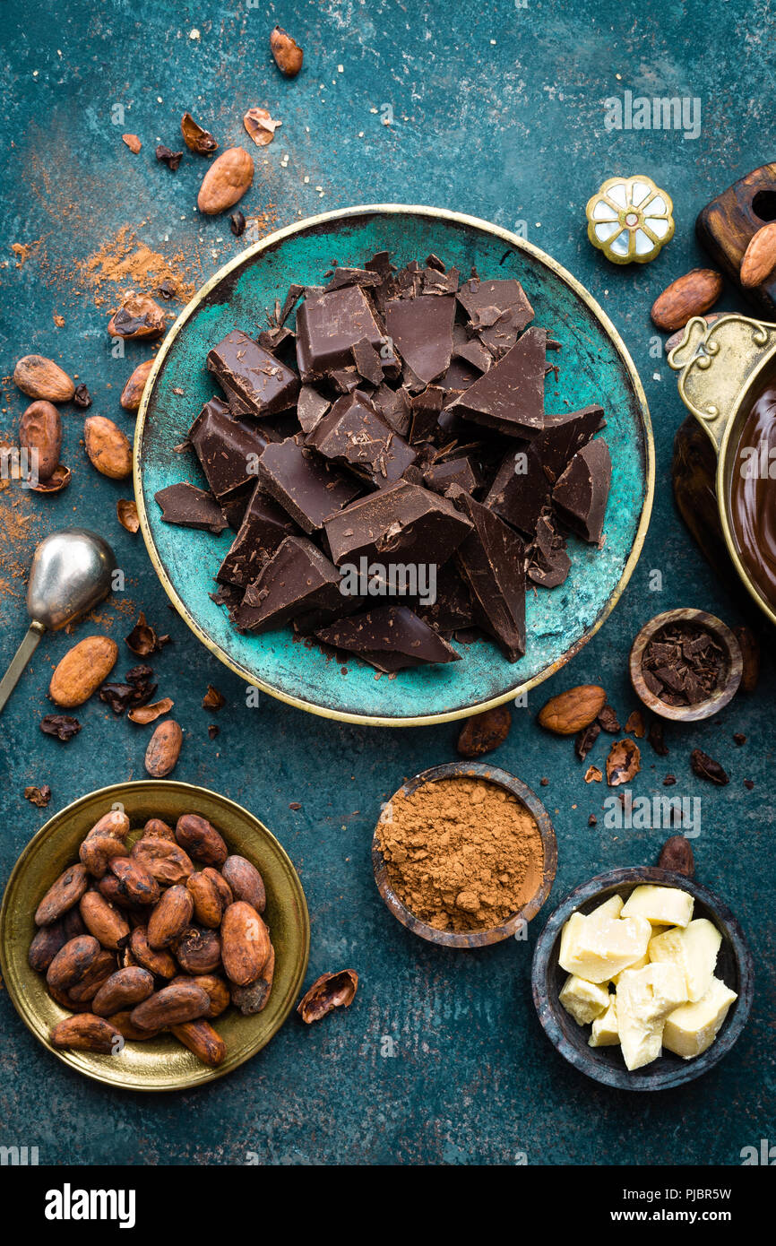 Chocolate. Dark bitter chocolate chunks, cacao butter, cocoa powder and ...