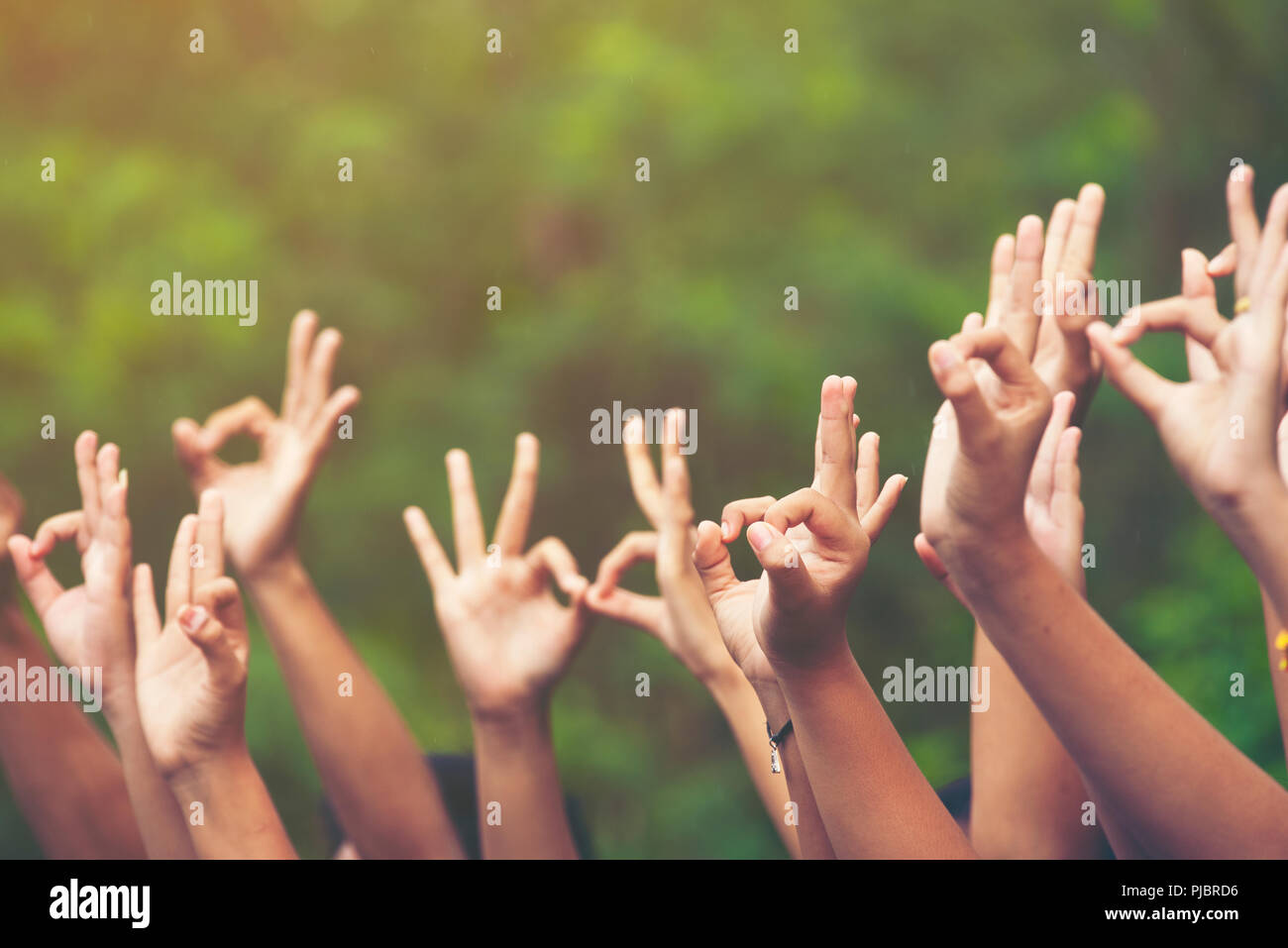 many people hands, success business concept Stock Photo - Alamy