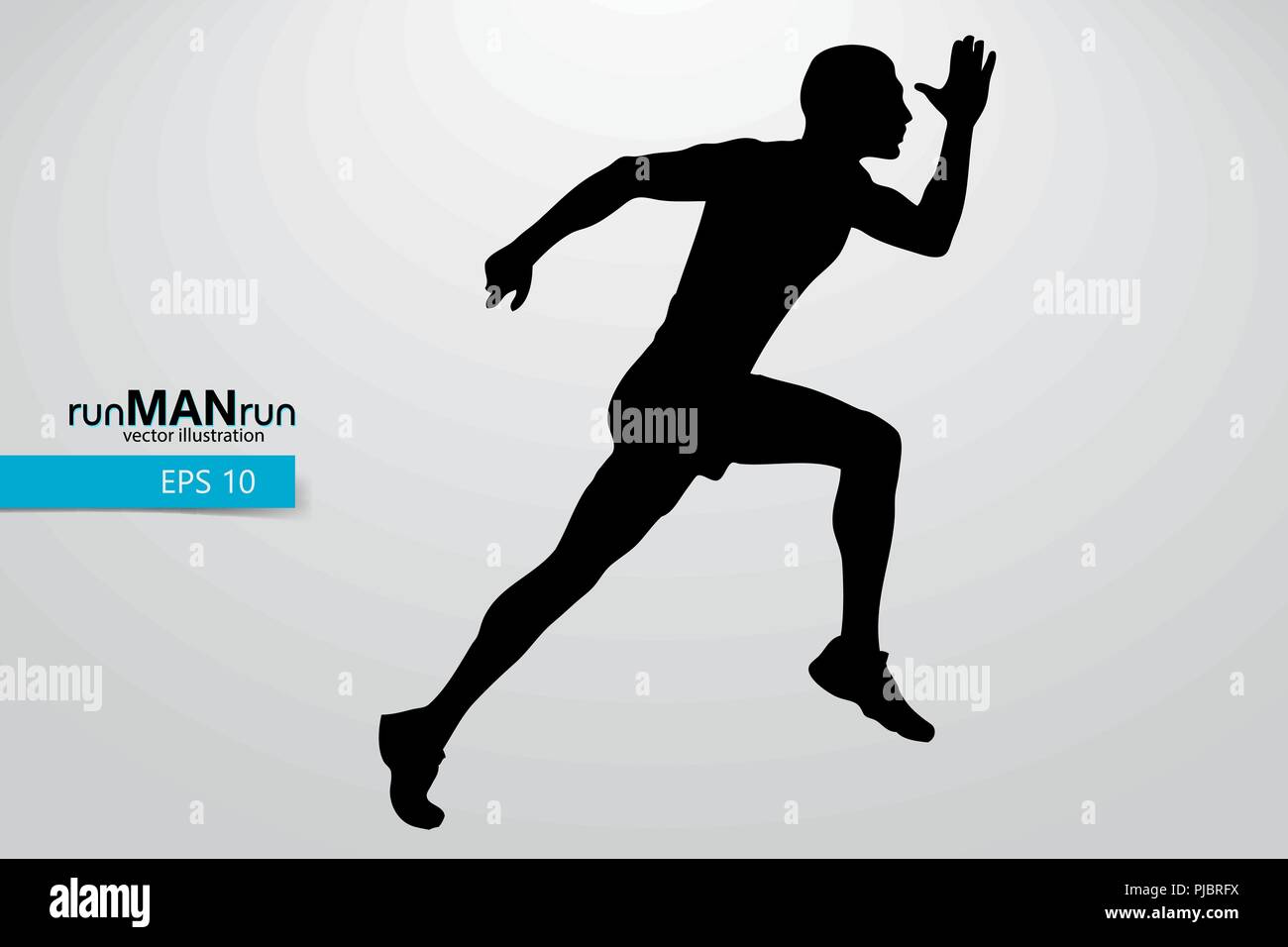 Silhouette of a running man. Text and background on a separate layer ...