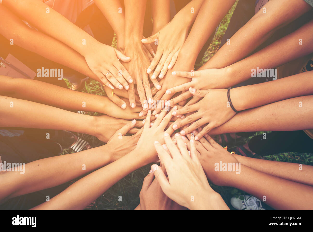 many people hands, success business concept Stock Photo - Alamy