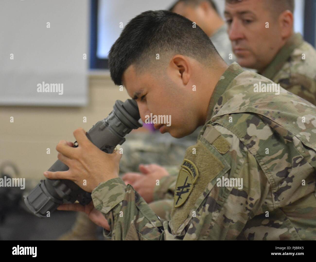 A U.S. Army Reserve Troop List Unit Soldier practices operating an AN ...