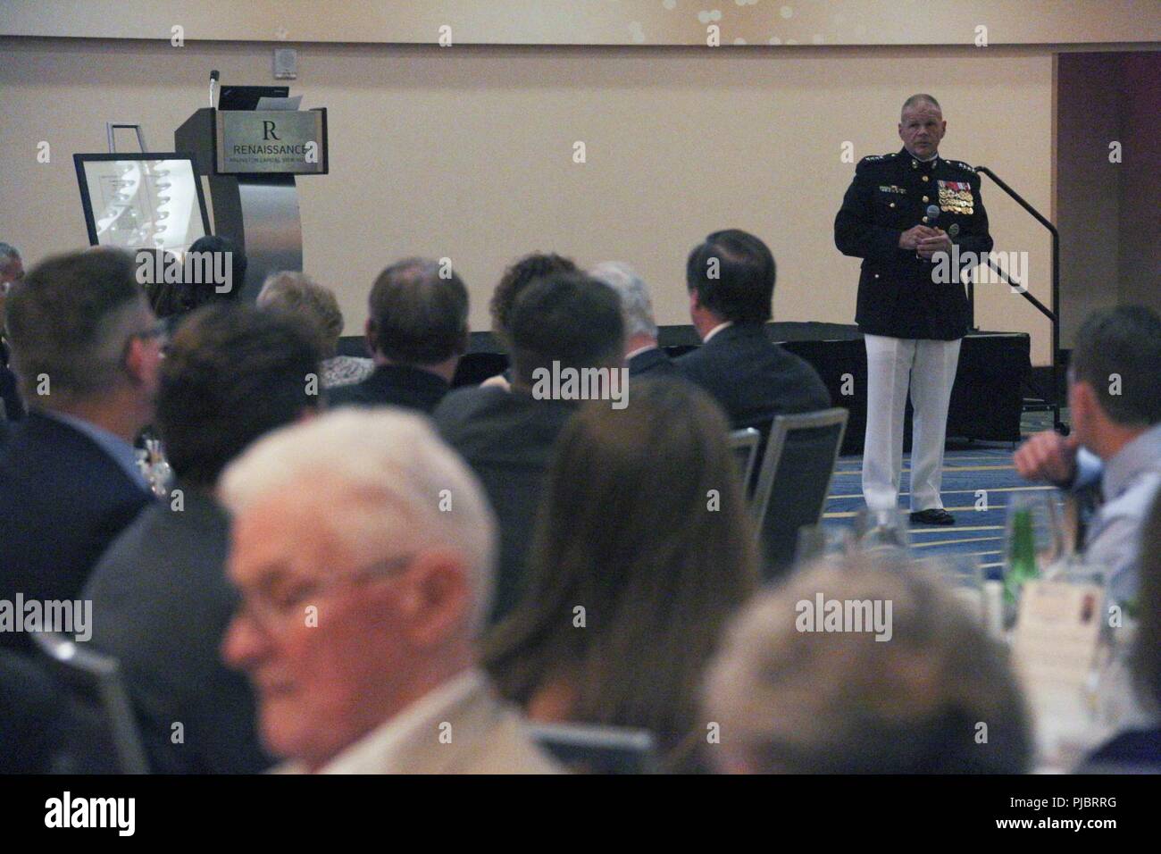 Commandant of the Marine Corps Gen. Robert B. Neller speaks to guests ...