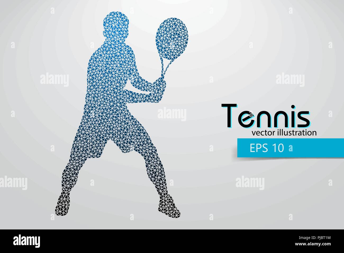 Silhouette of a tennis player from triangles. Text and background on a ...