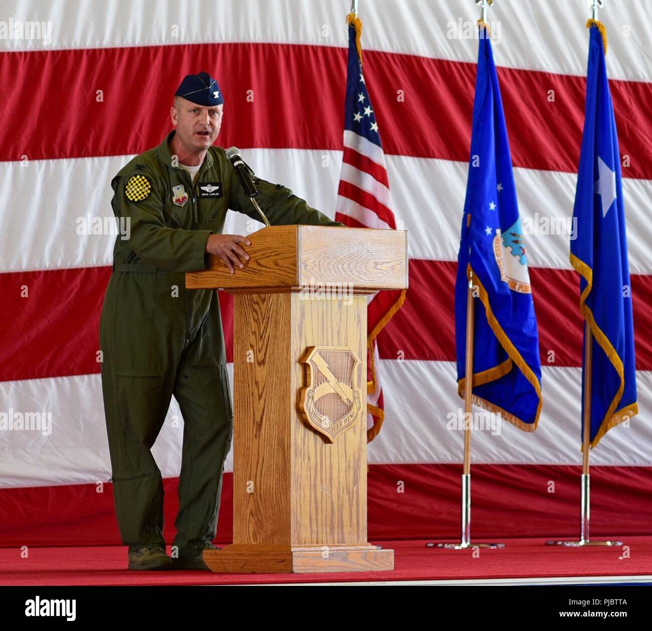 U.S. Air Force Col. Brian Laidlaw, 325th Fighter Wing commander, speaks ...