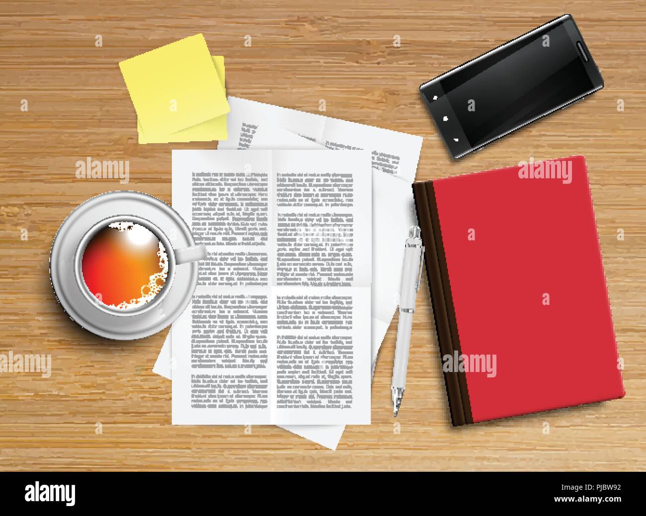 Realistic office desk with different objects, vector illustration Stock ...