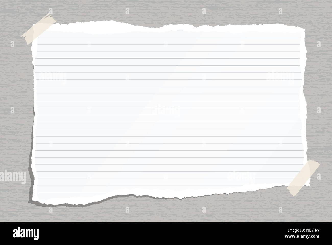 White torn lined note, notebook paper with torn edges and stains stuck ...