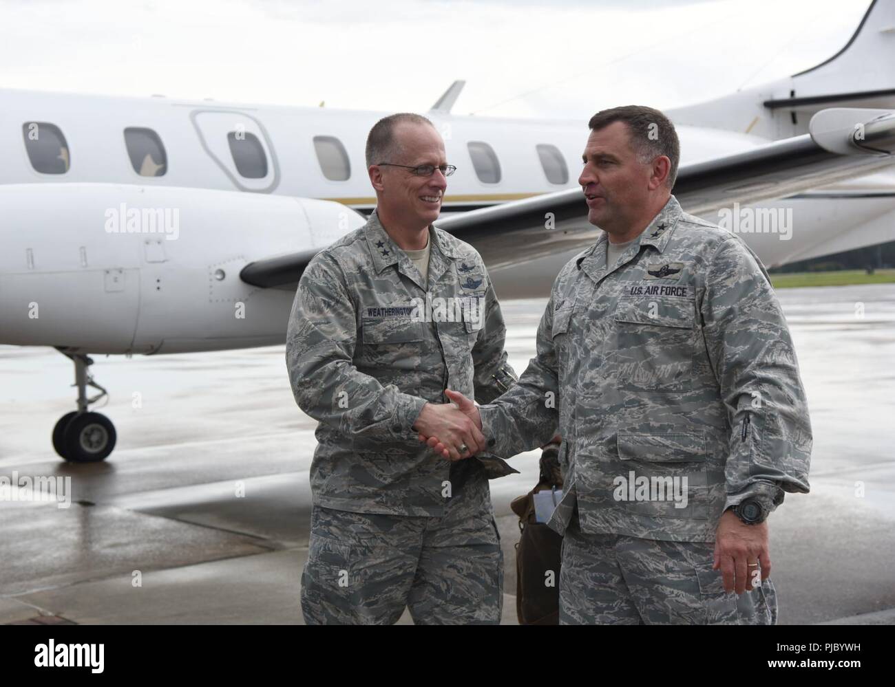U.S. Air Force Maj. Gen. Timothy Leahy, 2nd Air Force commander, greets ...
