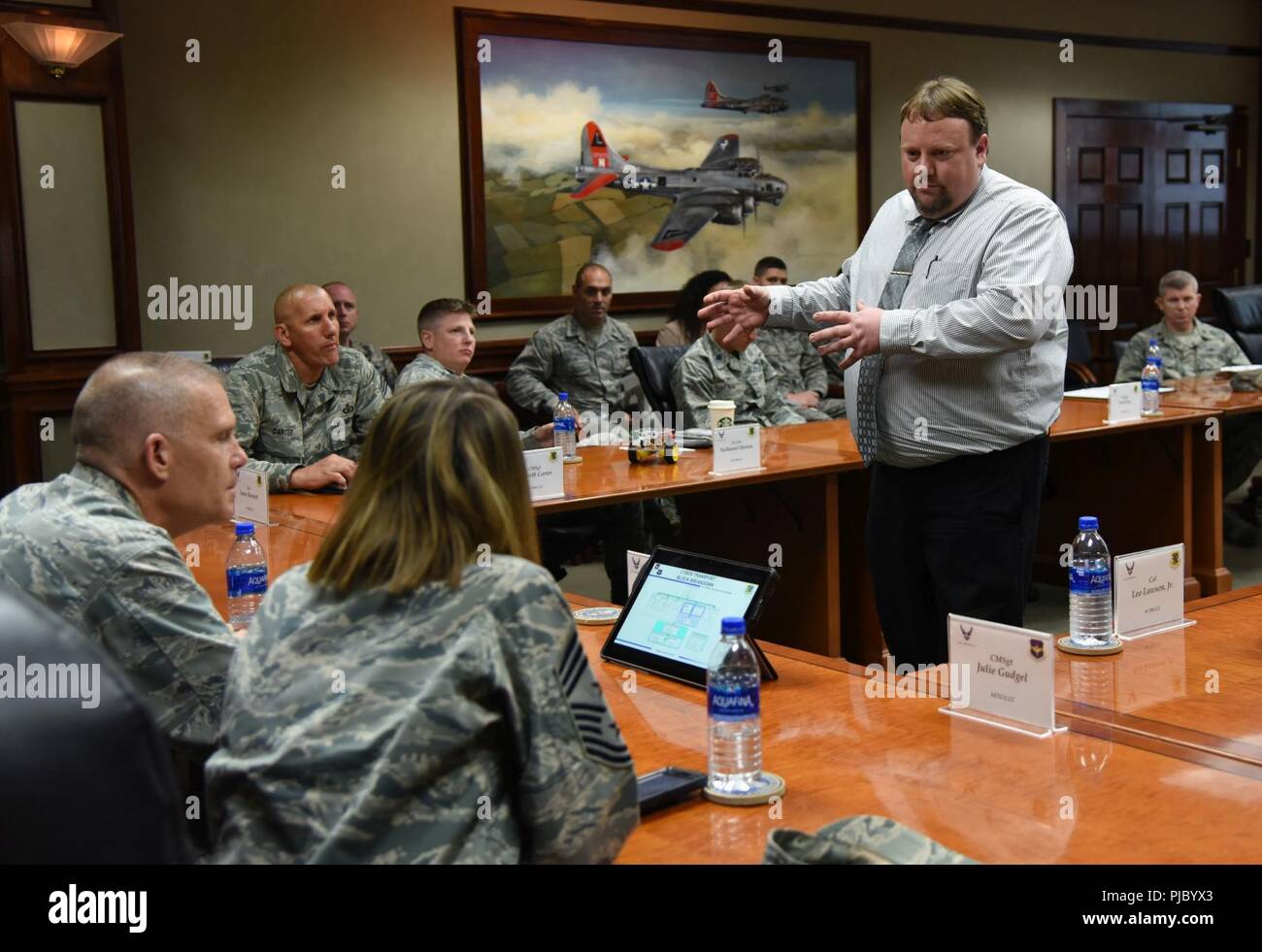 Brandon Dusin, 338th Training Squadron training manager, explains how ...