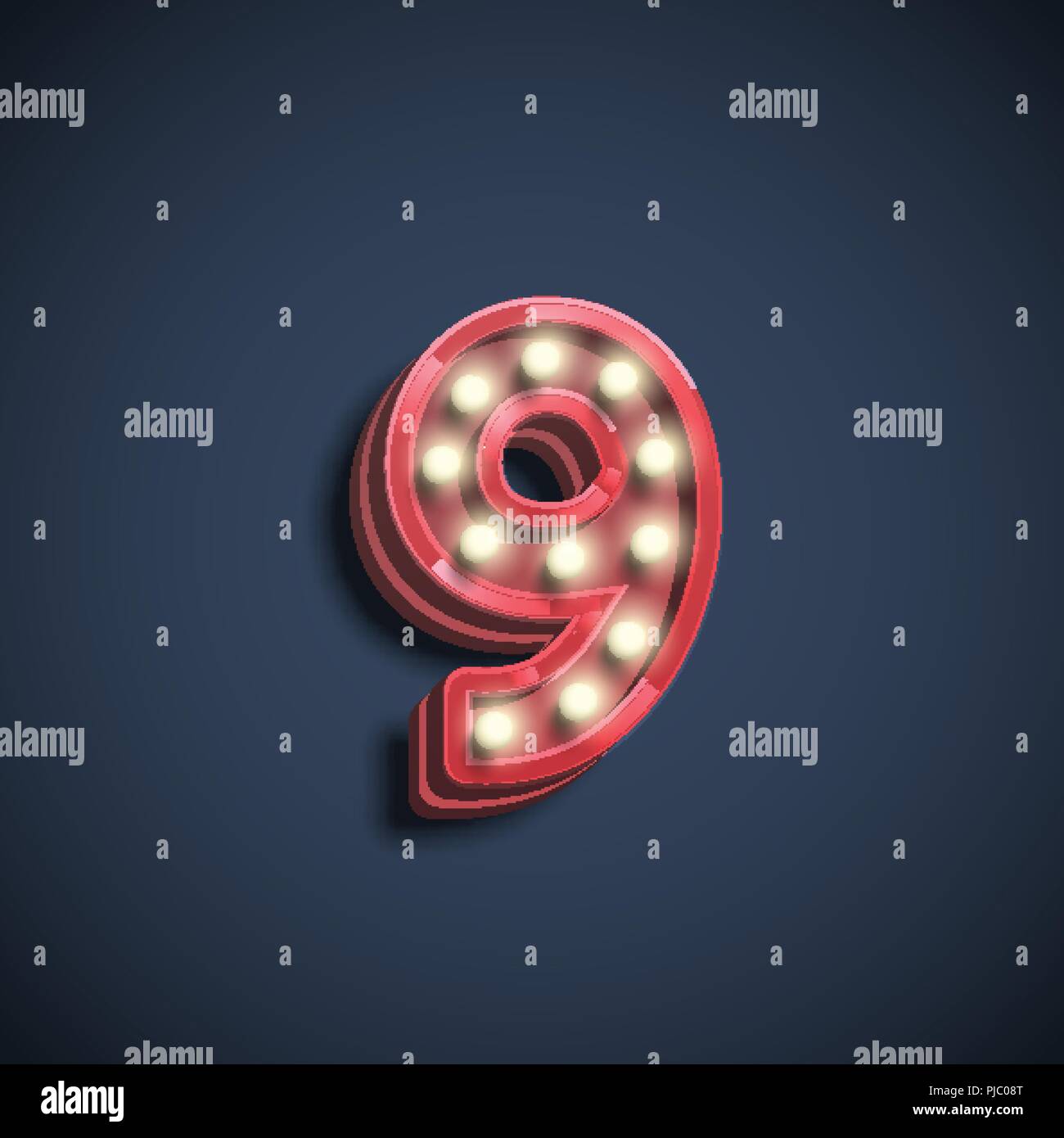 Realistic number character with lamps, vector illustration Stock Vector ...